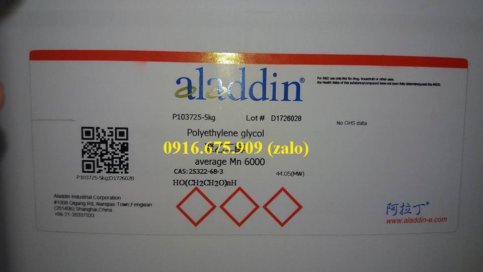 Polyethylene Glycol 6000, PEG 6000, HO(CH2CH2O)nH, ALADDIN ...